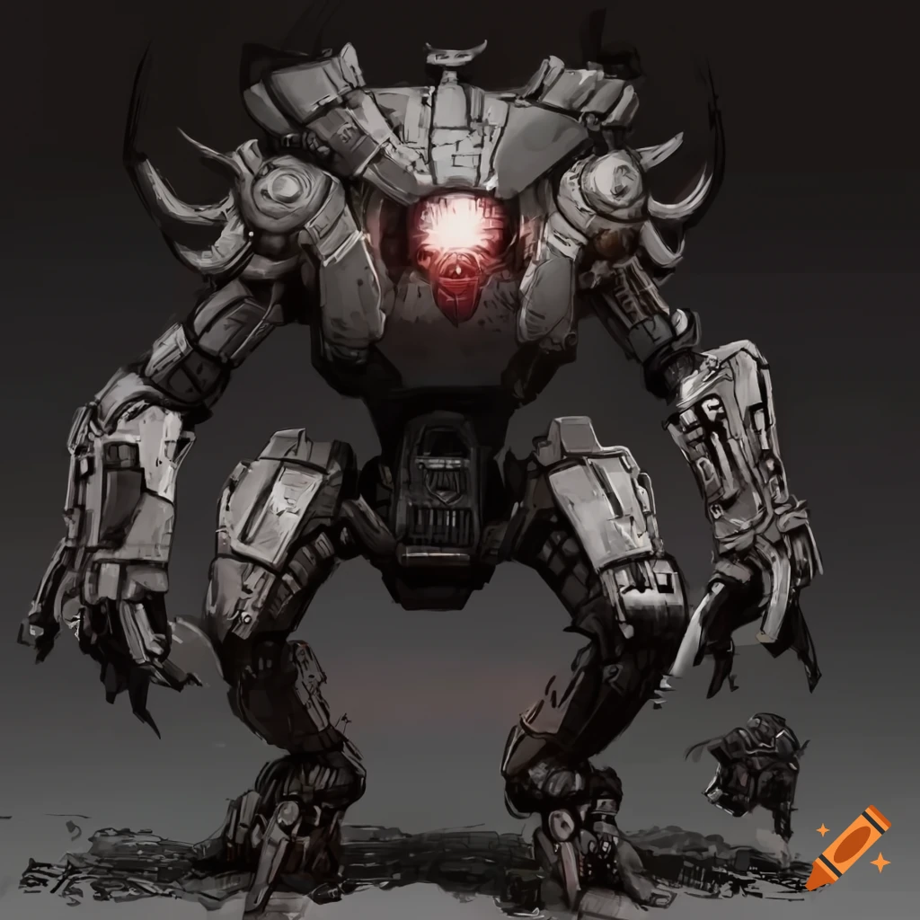 Space mech with black horns in an evil demon theme on Craiyon