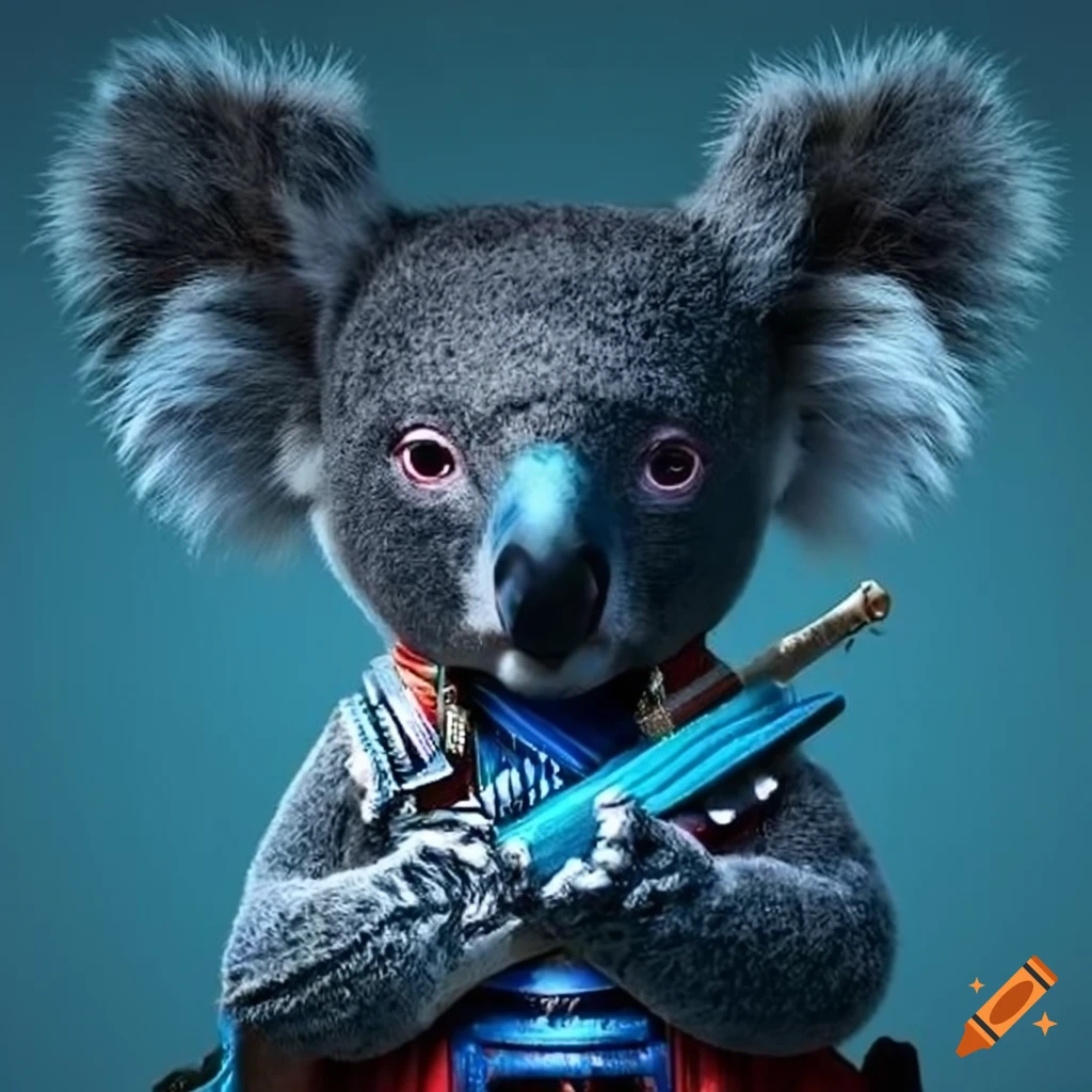 Samurai blue koala wearing a jingasa on Craiyon