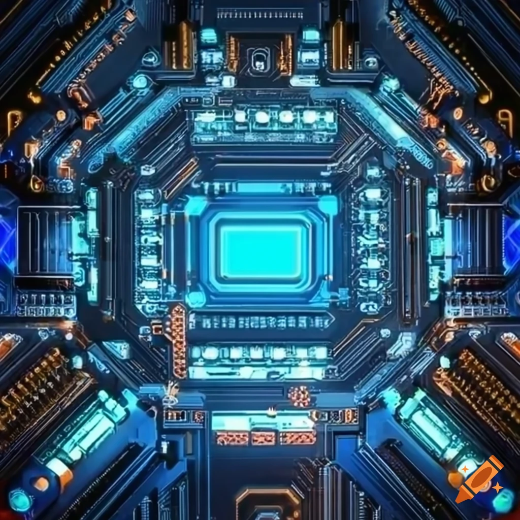 Futuristic PCB with glowing photonic components in hyper realistic ...