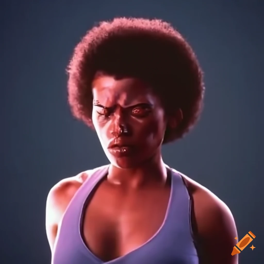 Bruised woman martial fighter with a dizzy expression on Craiyon