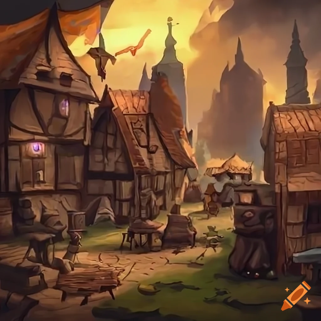 Dungeons and dragons village market scene on Craiyon