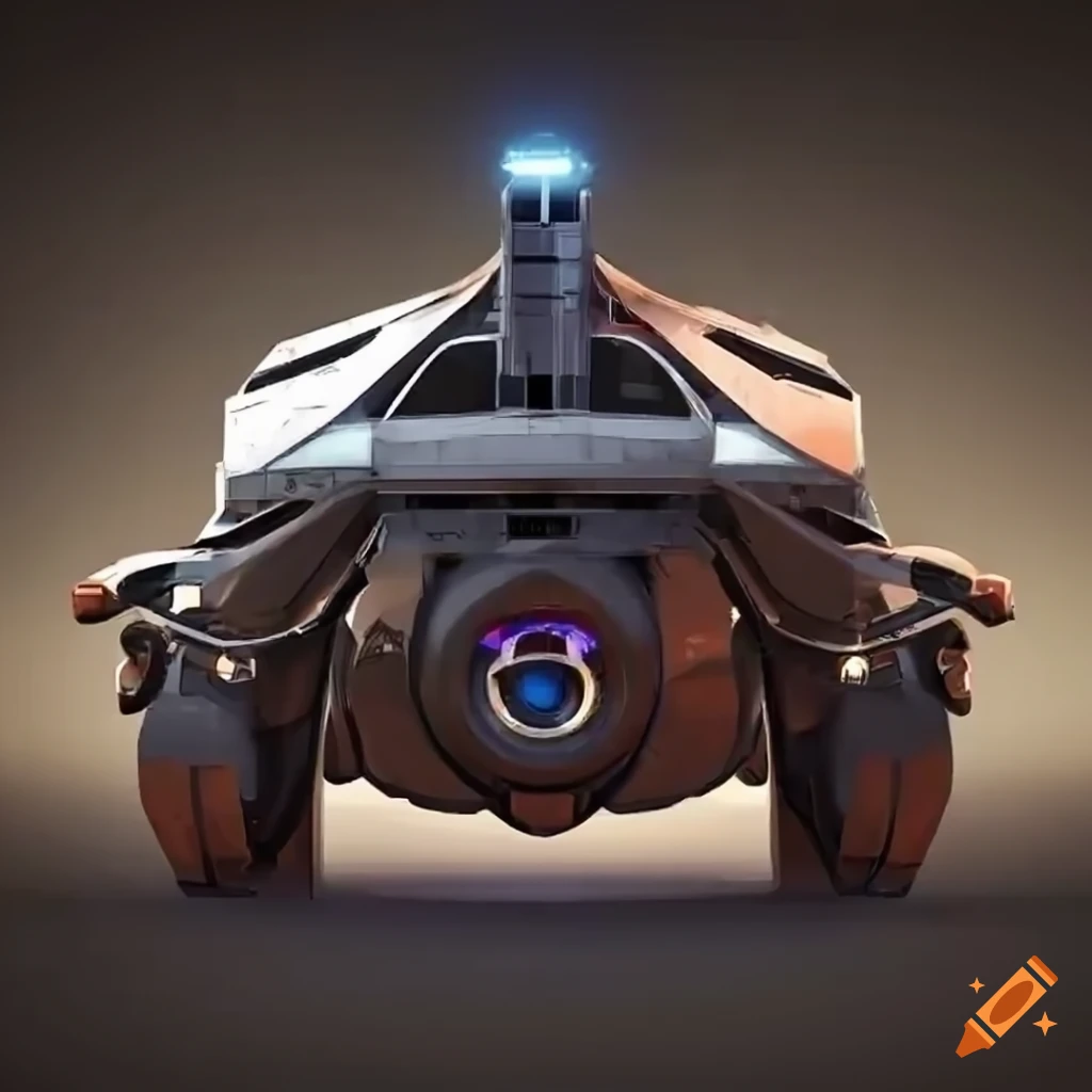 Futuristic steamship vehicle with deep mechanical wheels in a vibrant ...