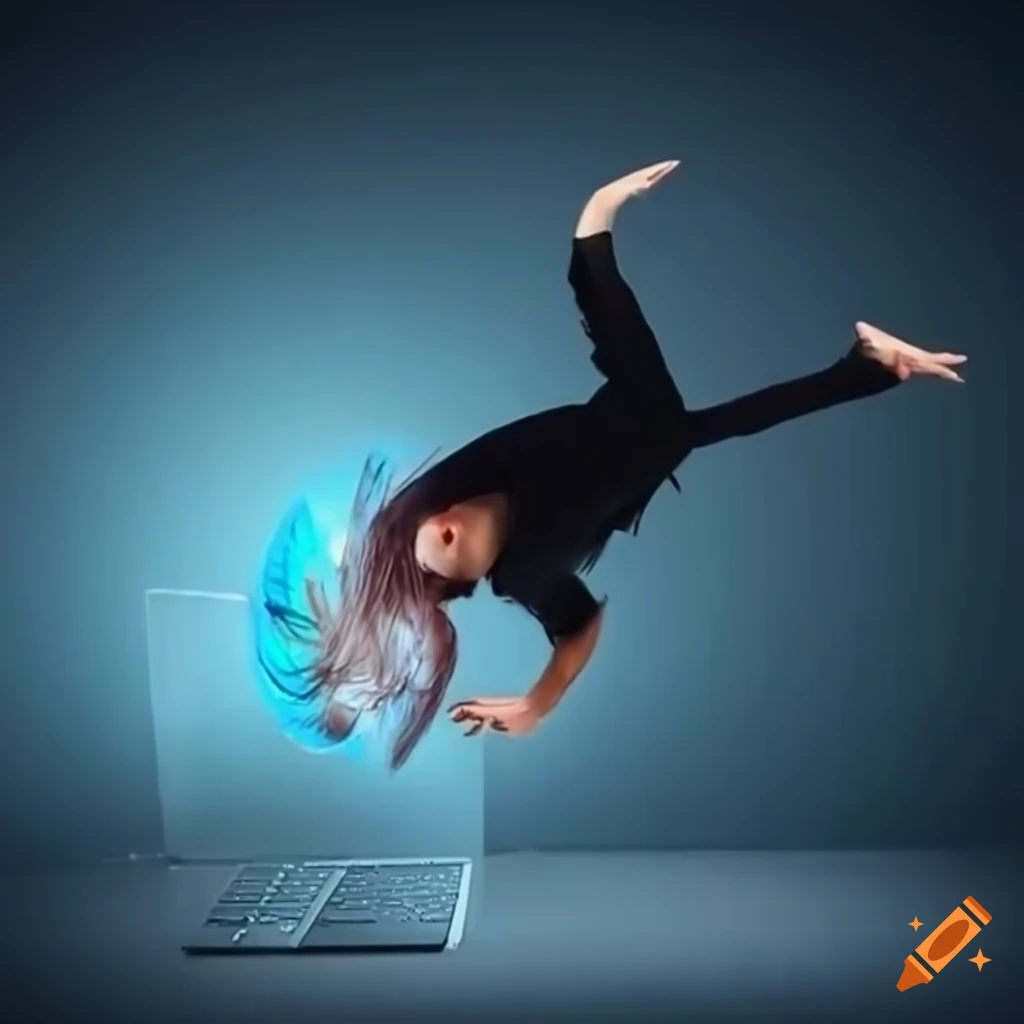 Person falling on their face displayed on a computer screen on Craiyon