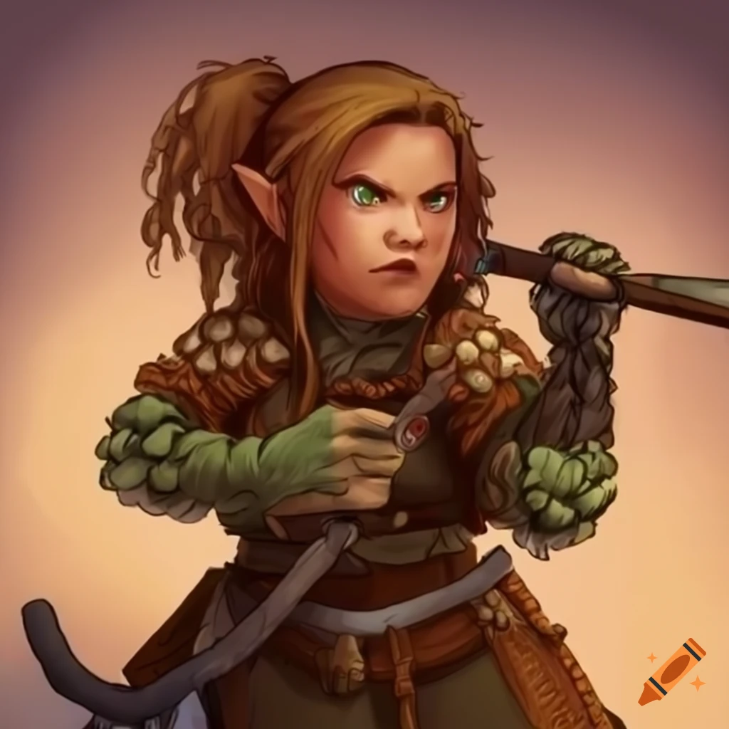 Female mountain dwarf with braided hair and green eyes wielding short ...
