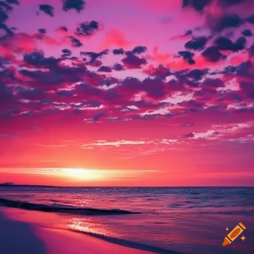 Pink beach sunset on Craiyon