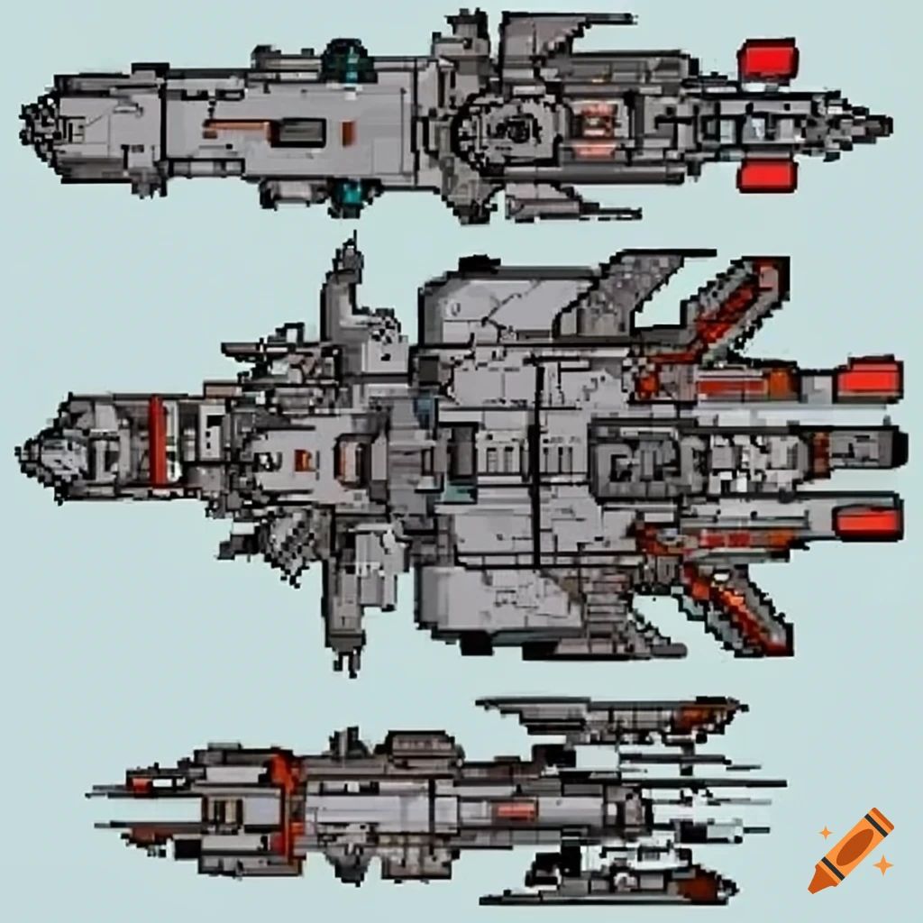 Science fiction spaceship sprites with scrap tech and bulky design on ...