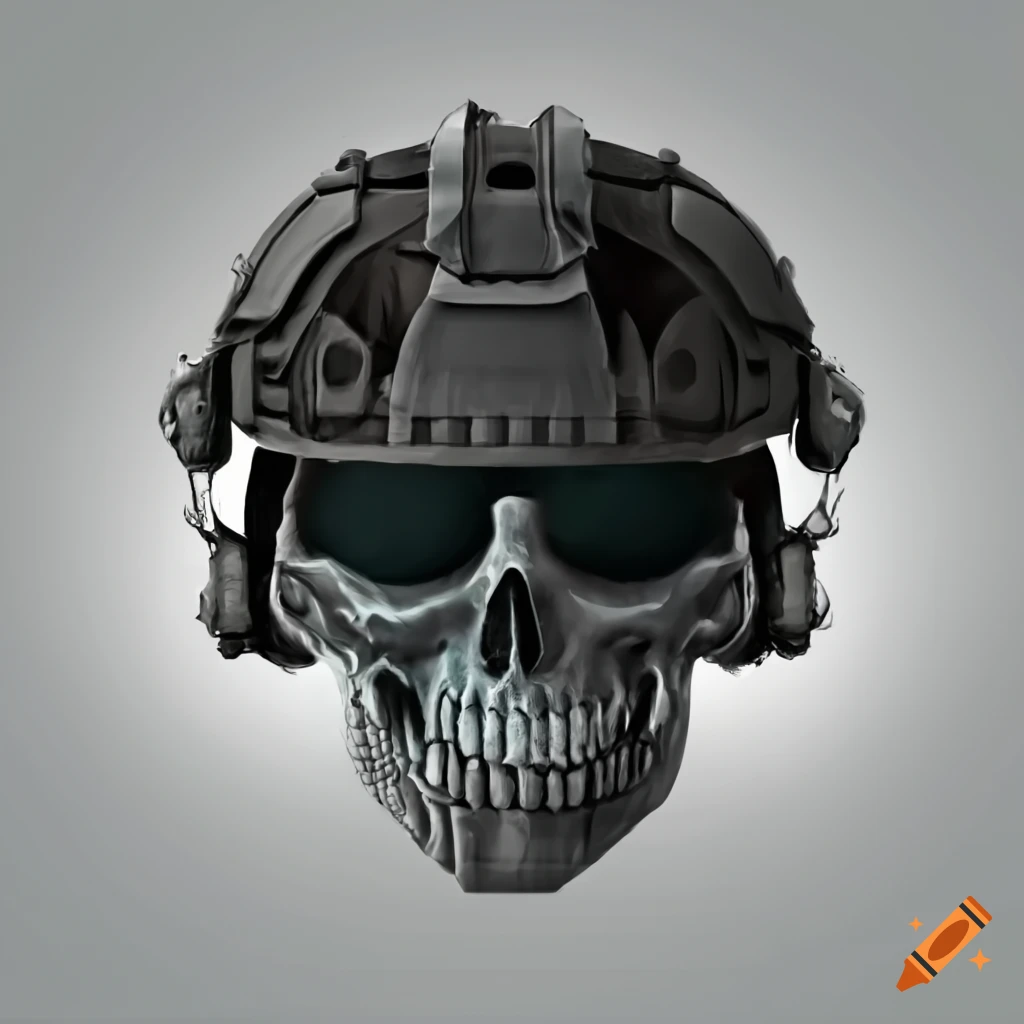 Skull in ops core helmet on transparent background on Craiyon