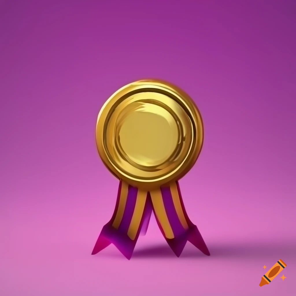 Gold medal with violet ribbon in 3d with studio lighting on Craiyon