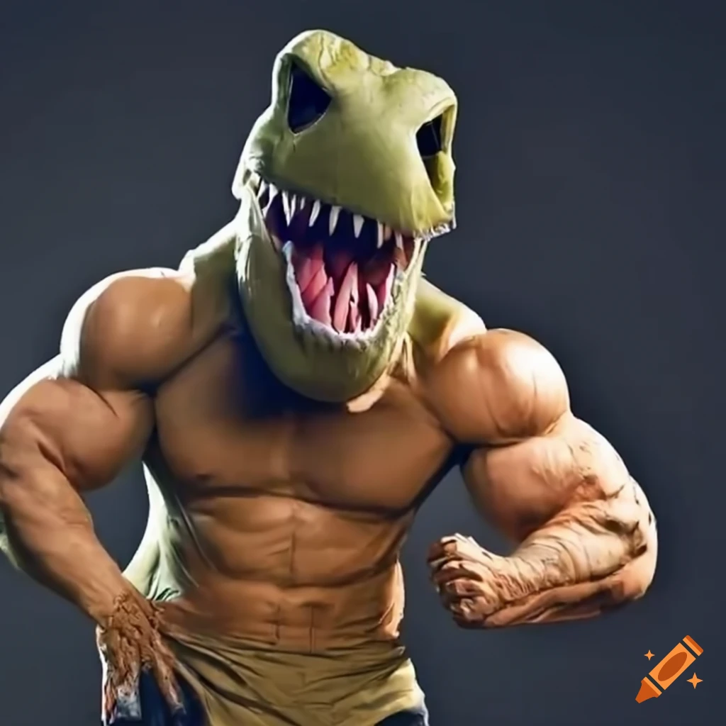 Athletic man wearing a full t-rex costume on Craiyon