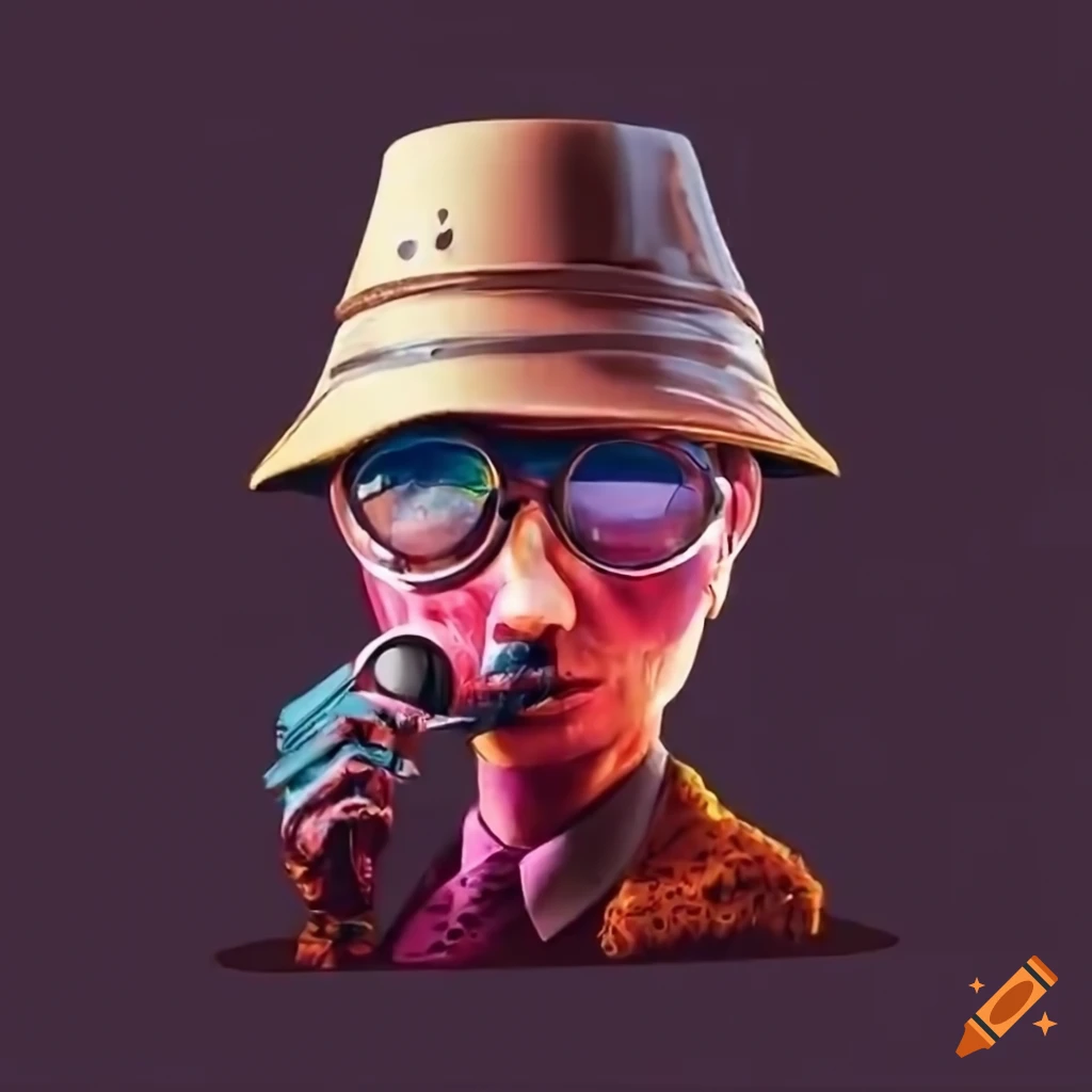 Funny private detective with a cake head searching for footsteps in ...