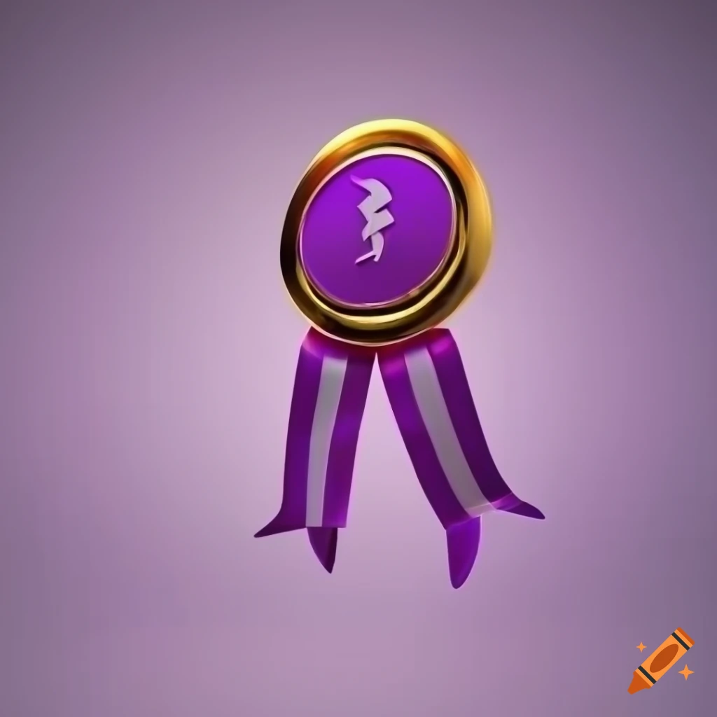 Golden medal with violet ribbon in 3d studio lighting on Craiyon