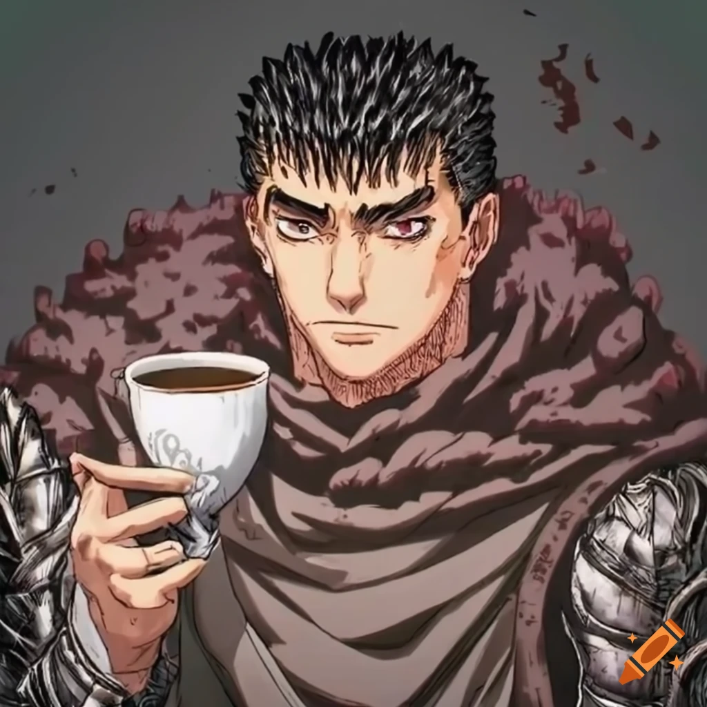 Guts from berserk enjoying tea and coffee on Craiyon