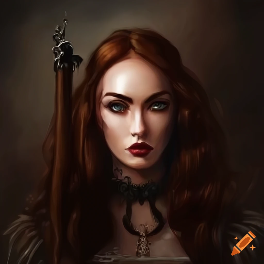 Victorian witch with auburn hair in a medieval setting on Craiyon