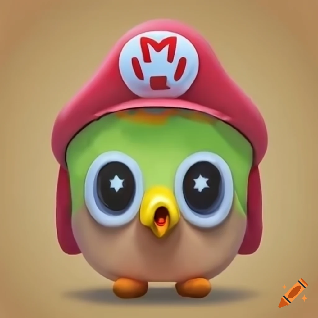 Duolingo wearing a super mario hat on Craiyon