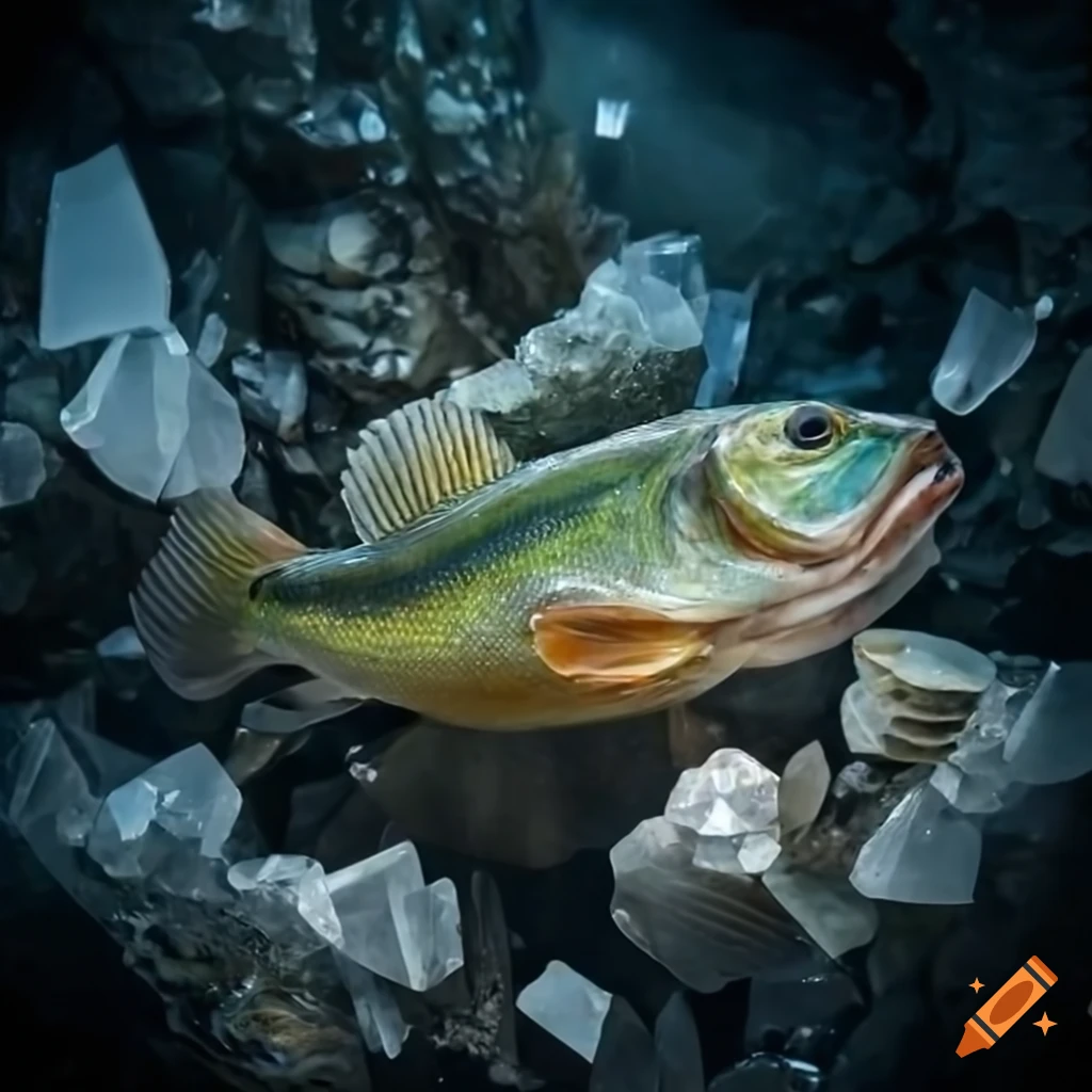 Walleye fish on large quartz crystals inside a mine on Craiyon