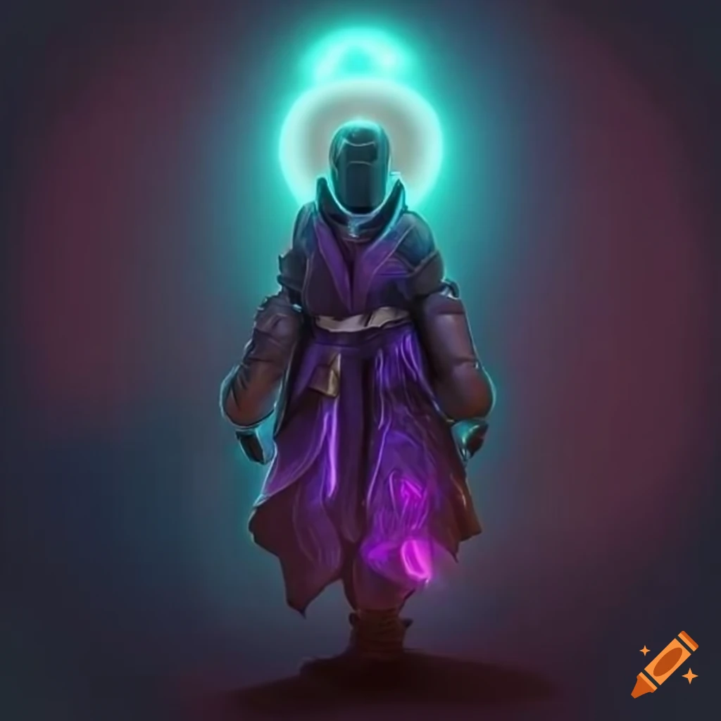 Cyberpunk sci-fi monk with glowing eyes and nimbus light on Craiyon
