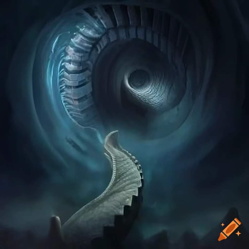 Spiraling stairway descending into the abyss in a fantasy art on Craiyon