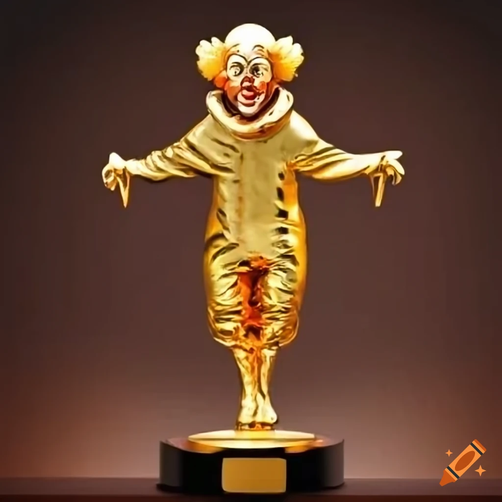 Golden trophy in the shape of a clown with an engraved plaque 'Class ...