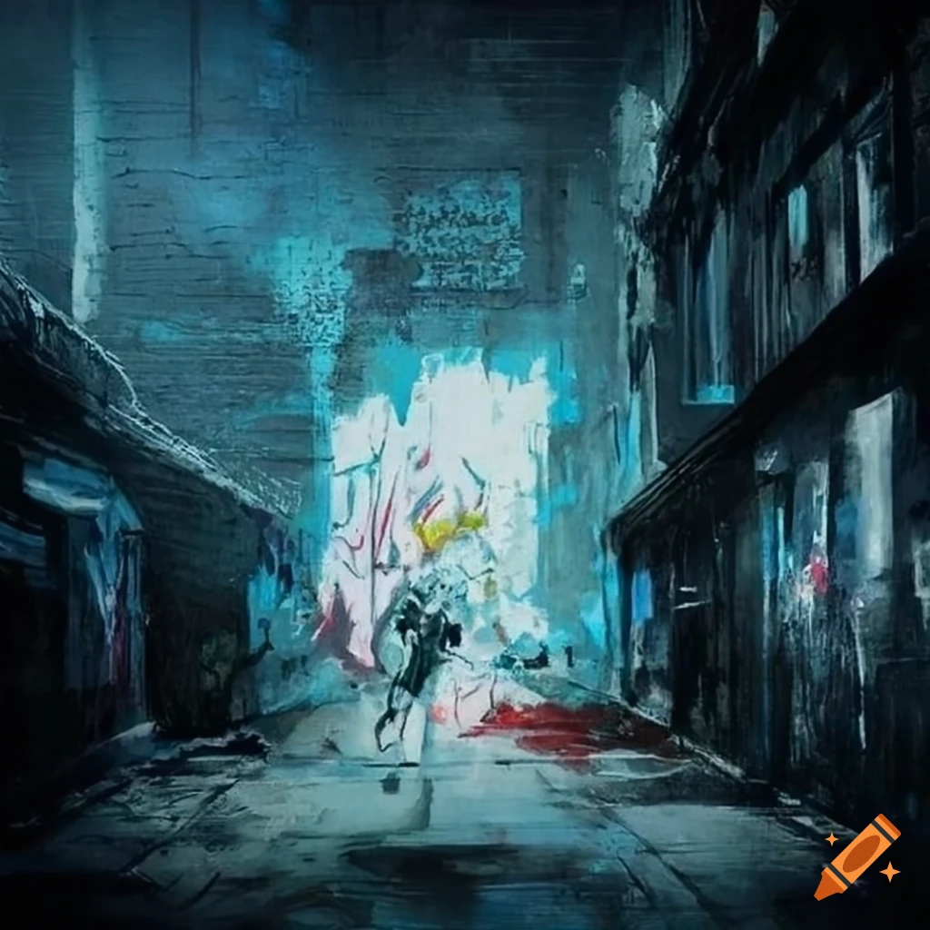Ghost in the Shell graffiti in impressionism style on city street on ...