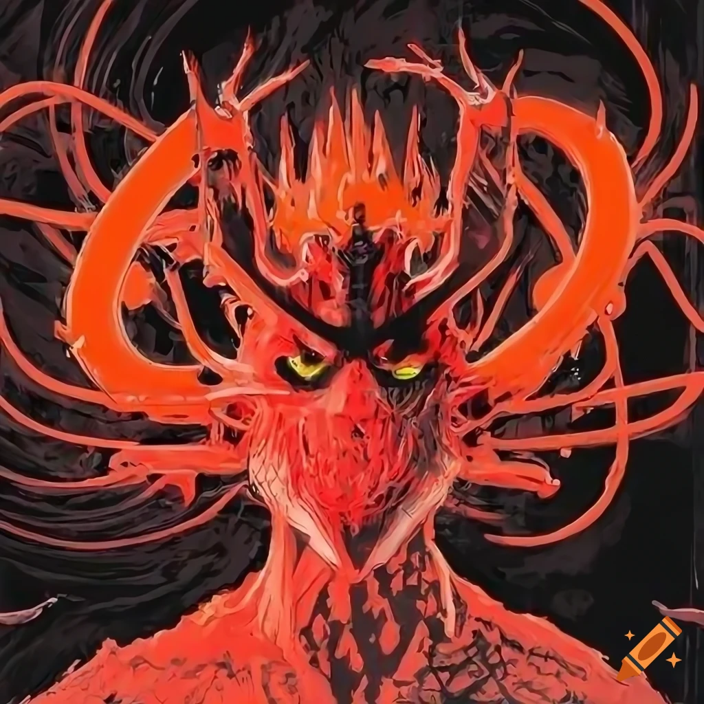 Artistic composition with bright neon colors and demonic theme on Craiyon