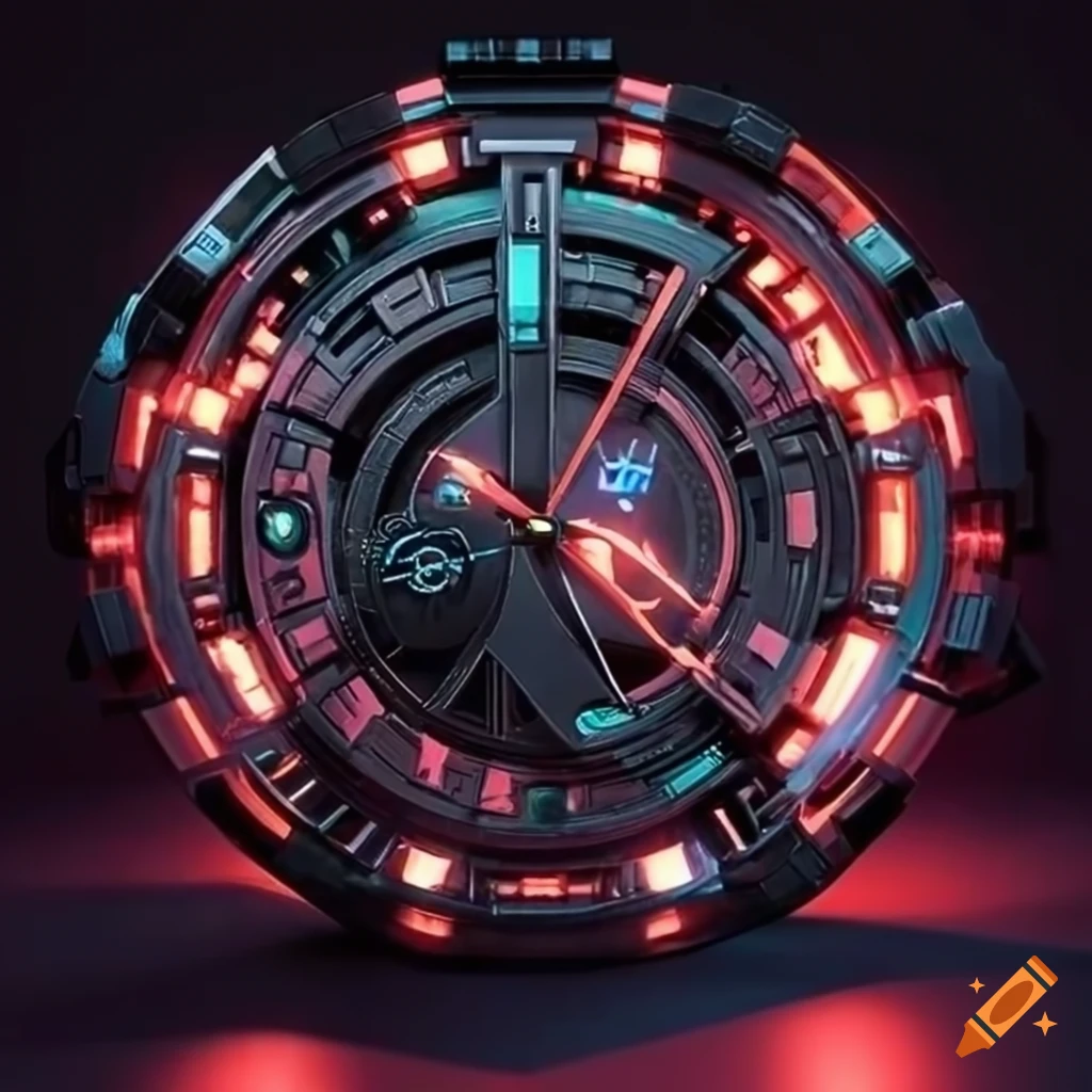 Sci-fi cyberpunk chronomancer clock on Craiyon