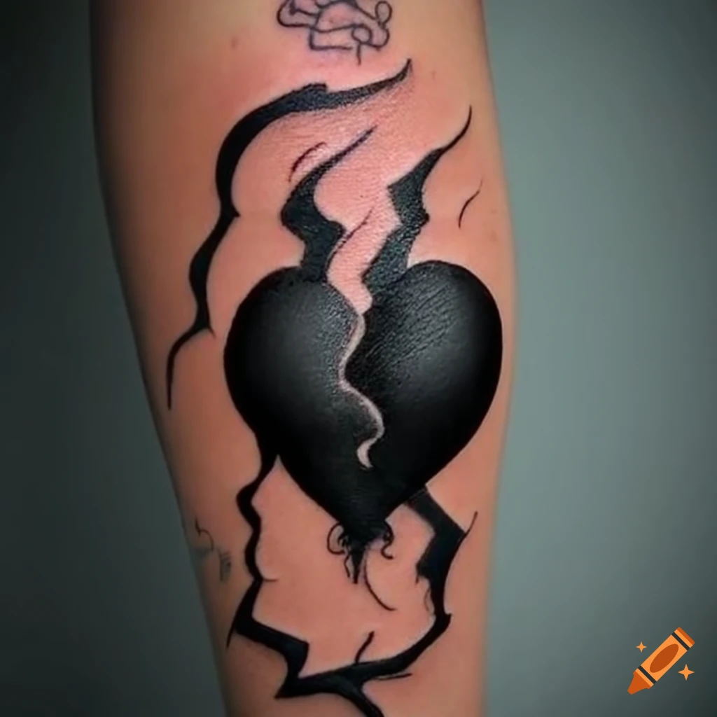 Black broken heart tattoo on Craiyon
