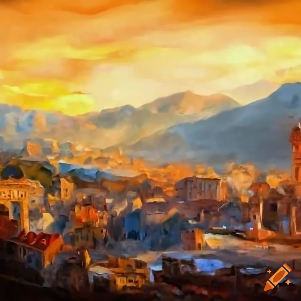 Captivating view of a roman city surrounded by snowy mountain ranges on ...