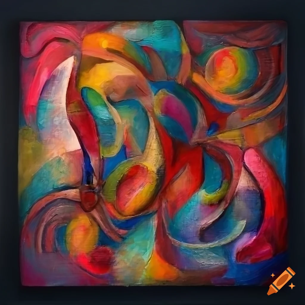 Textured cubism painting with various elements and harmonious colors on ...