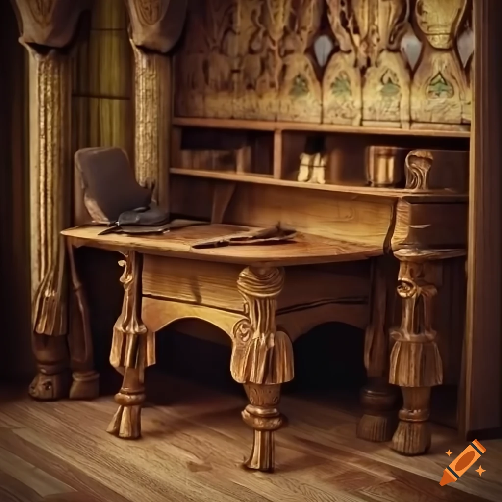 Elven wooden desk in an elven office on Craiyon