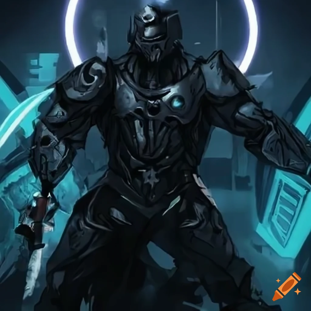 Cyber warrior striking a masterful sword stance on Craiyon