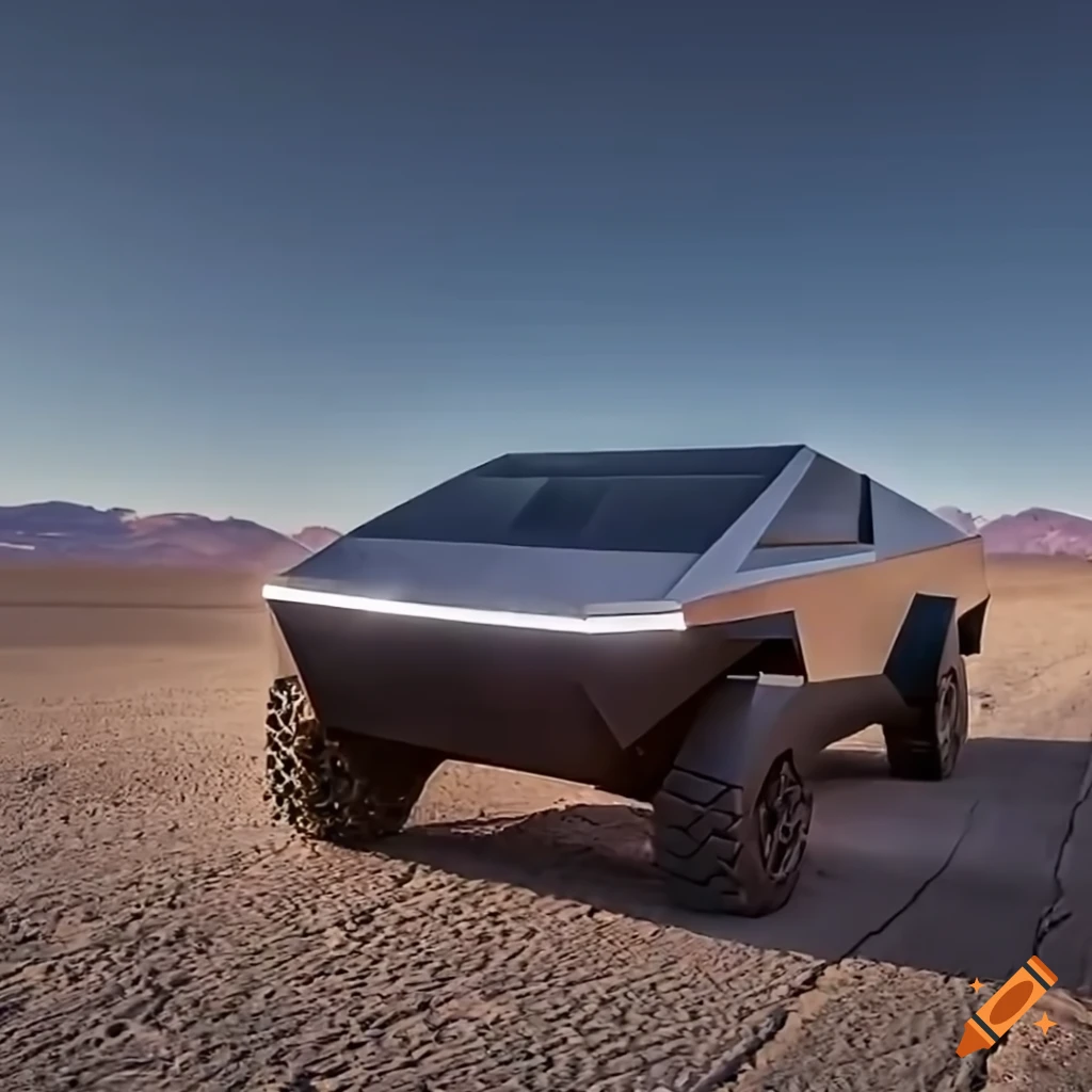 Tesla cybertruck racing in the mojave desert on Craiyon