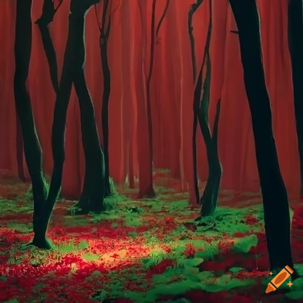 Scarlet forest landscape on Craiyon