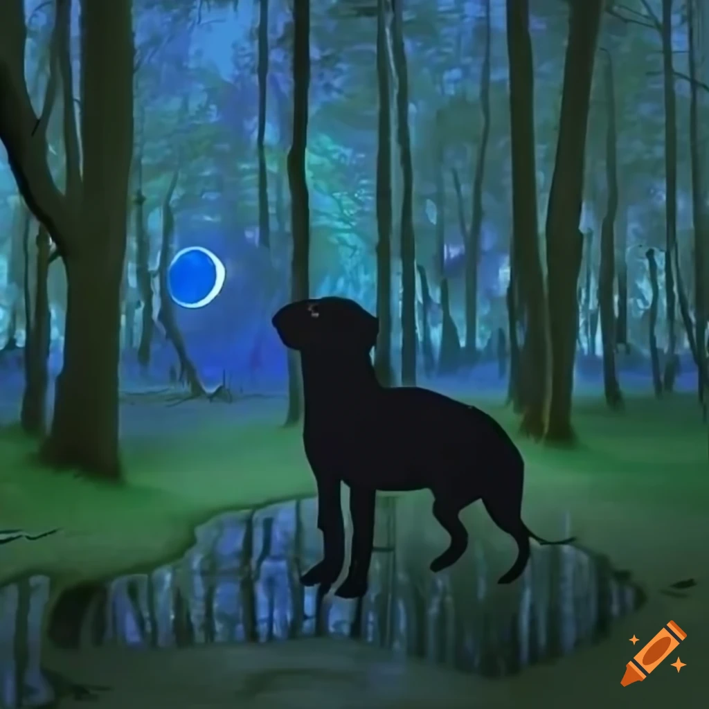 Enchanting forest with a majestic black Labrador retriever under the ...