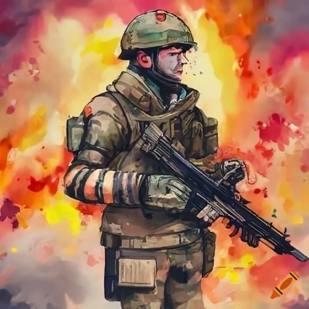 Special military force man standing next to a fire on Craiyon