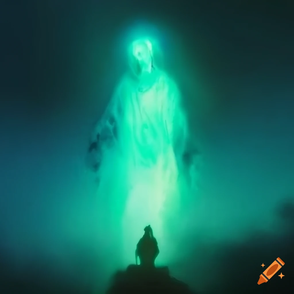 Luminous blue-green fiery spectral multiarmed lovecraftian jesus christ ...