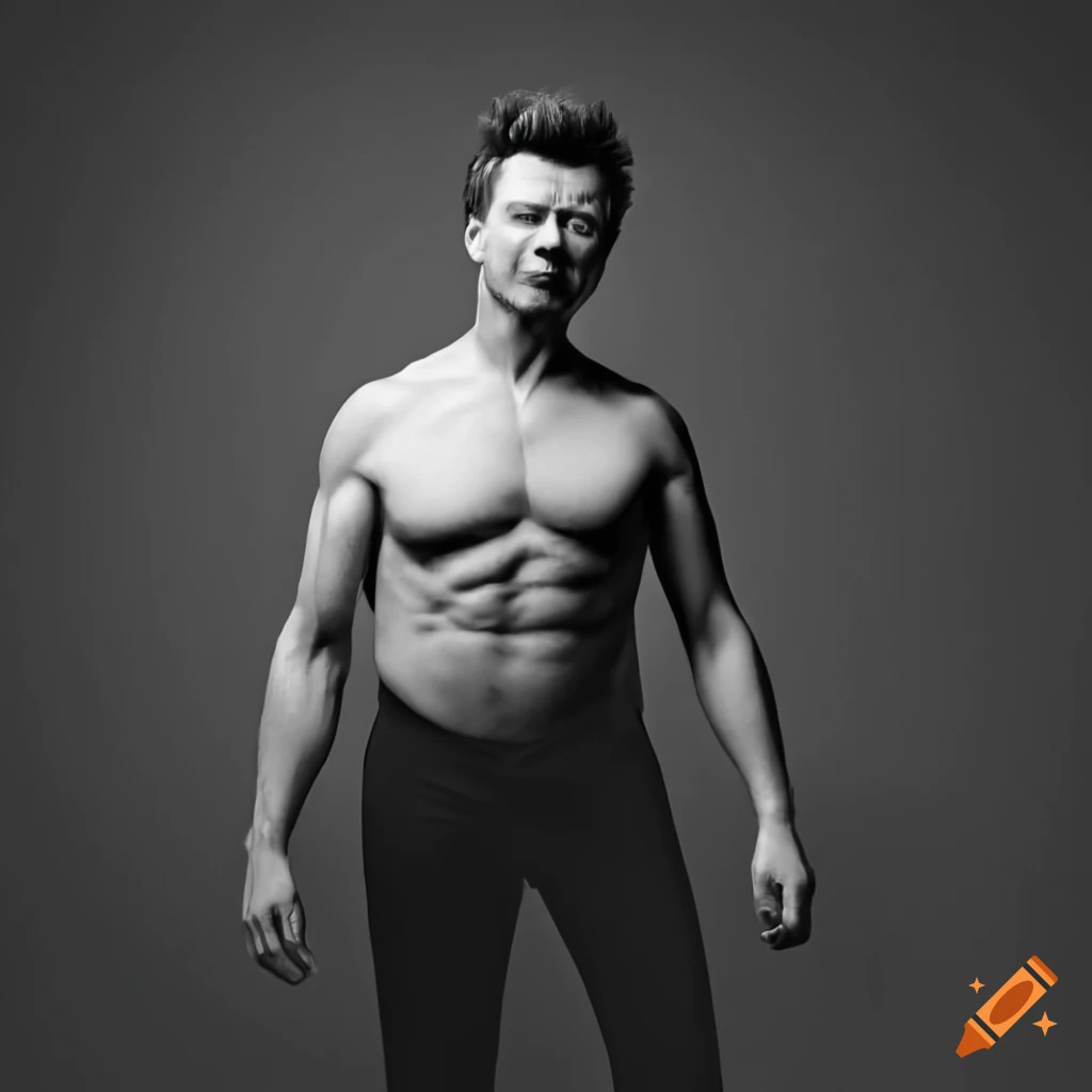 Rick astley performing a t-pose in black and white on Craiyon