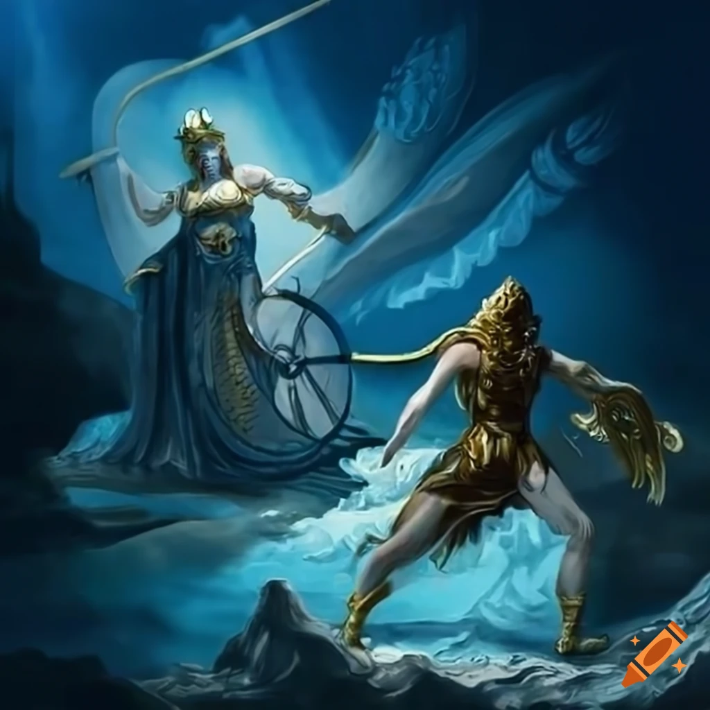 Athena Battling Poseidon In Greek Mythology On Craiyon