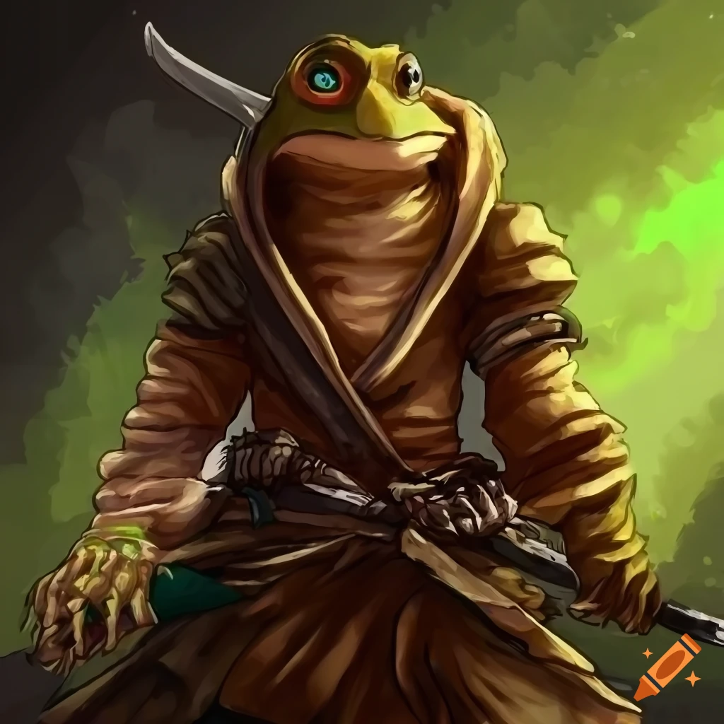 Portrait of frog hunter with a sword from dungeon and dragons on Craiyon