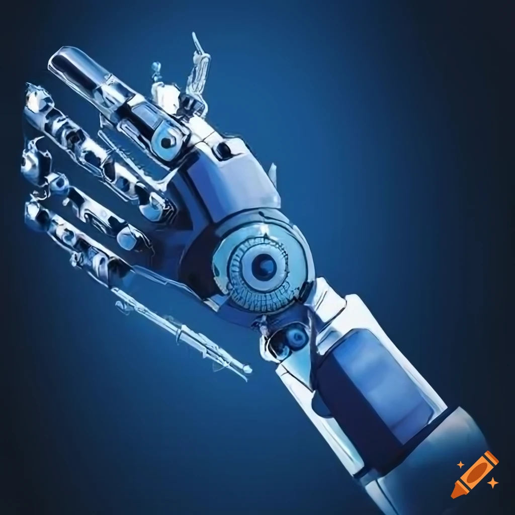 Detailed blueprint of mechanical prosthetic hand and arm with scifi ...