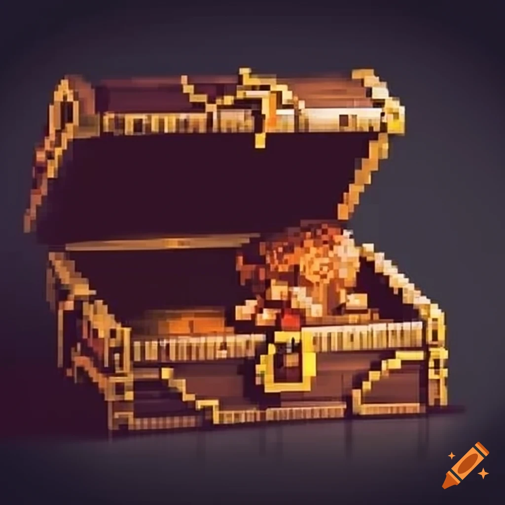 Pixel art of an open empty treasure chest on Craiyon