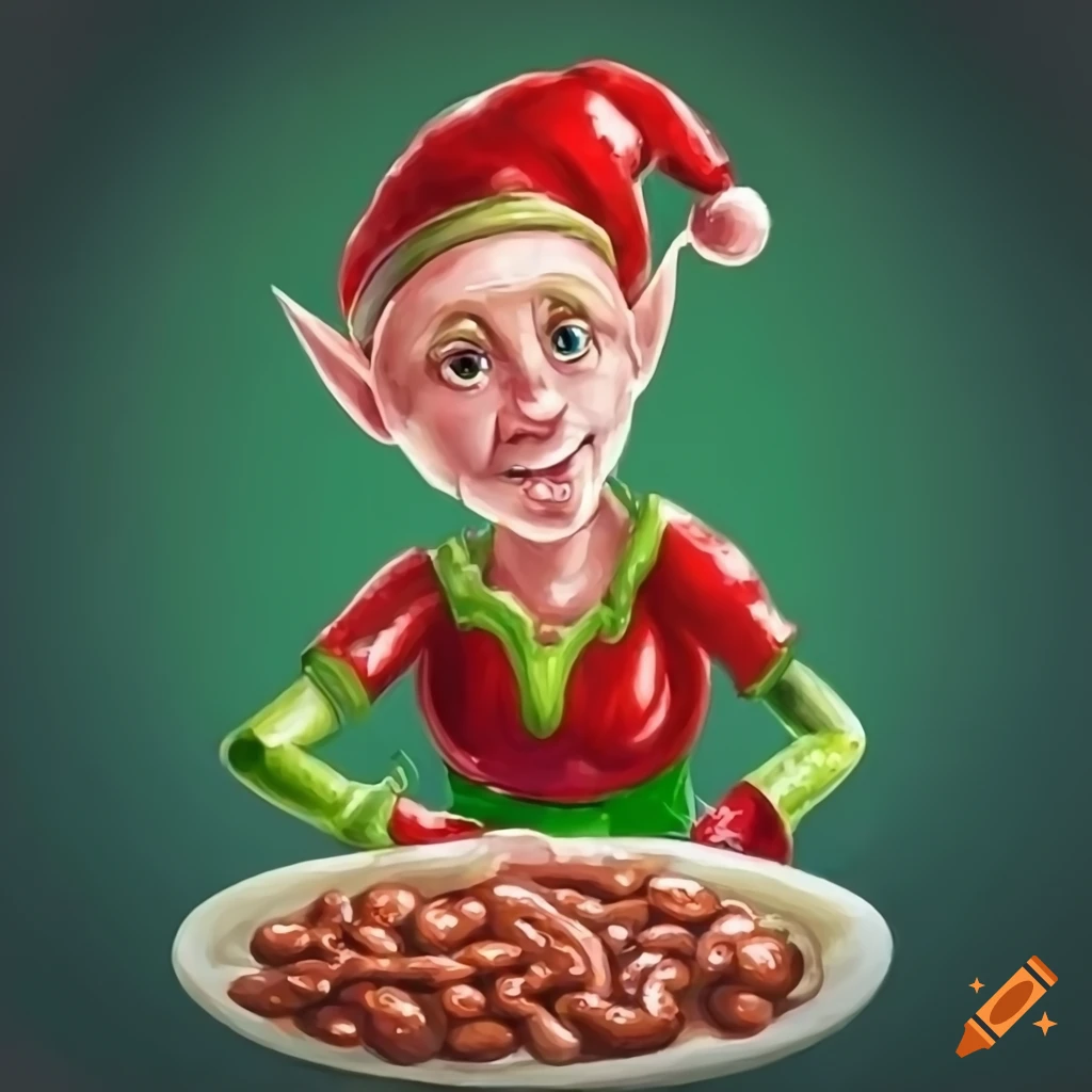 Portrait of an elf sitting in beans on Craiyon