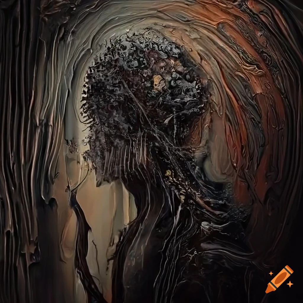Intricate dark abstract oil painting representing tinnitus and ...