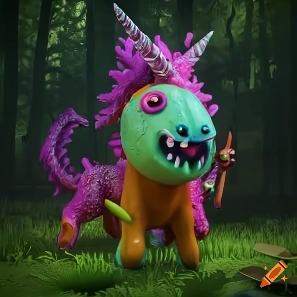 Mythical creatures in a forest with a mutant omega mart lemon fruit ...