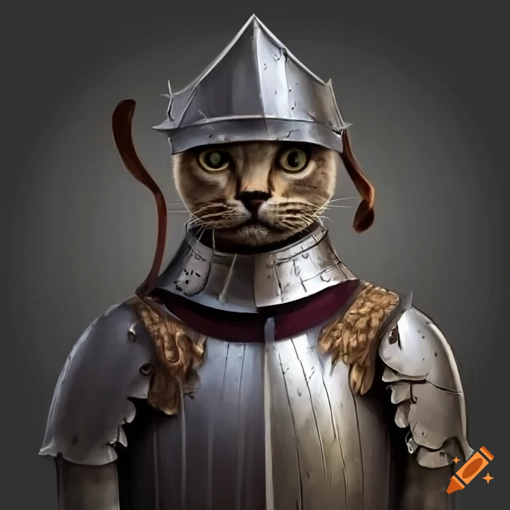 Cat wearing medieval armor on Craiyon