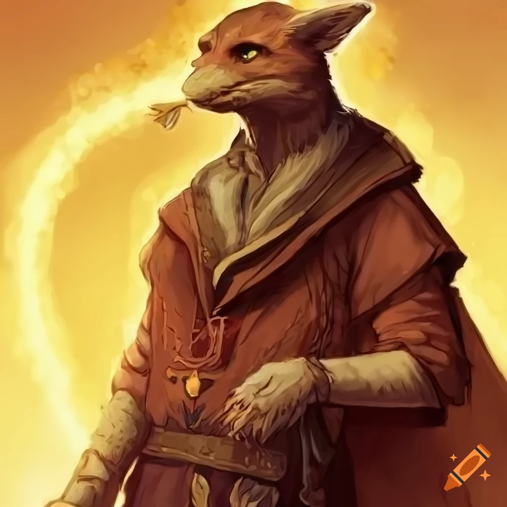 Detailed portrait of anthro animal merchant in ornate tunic and ...