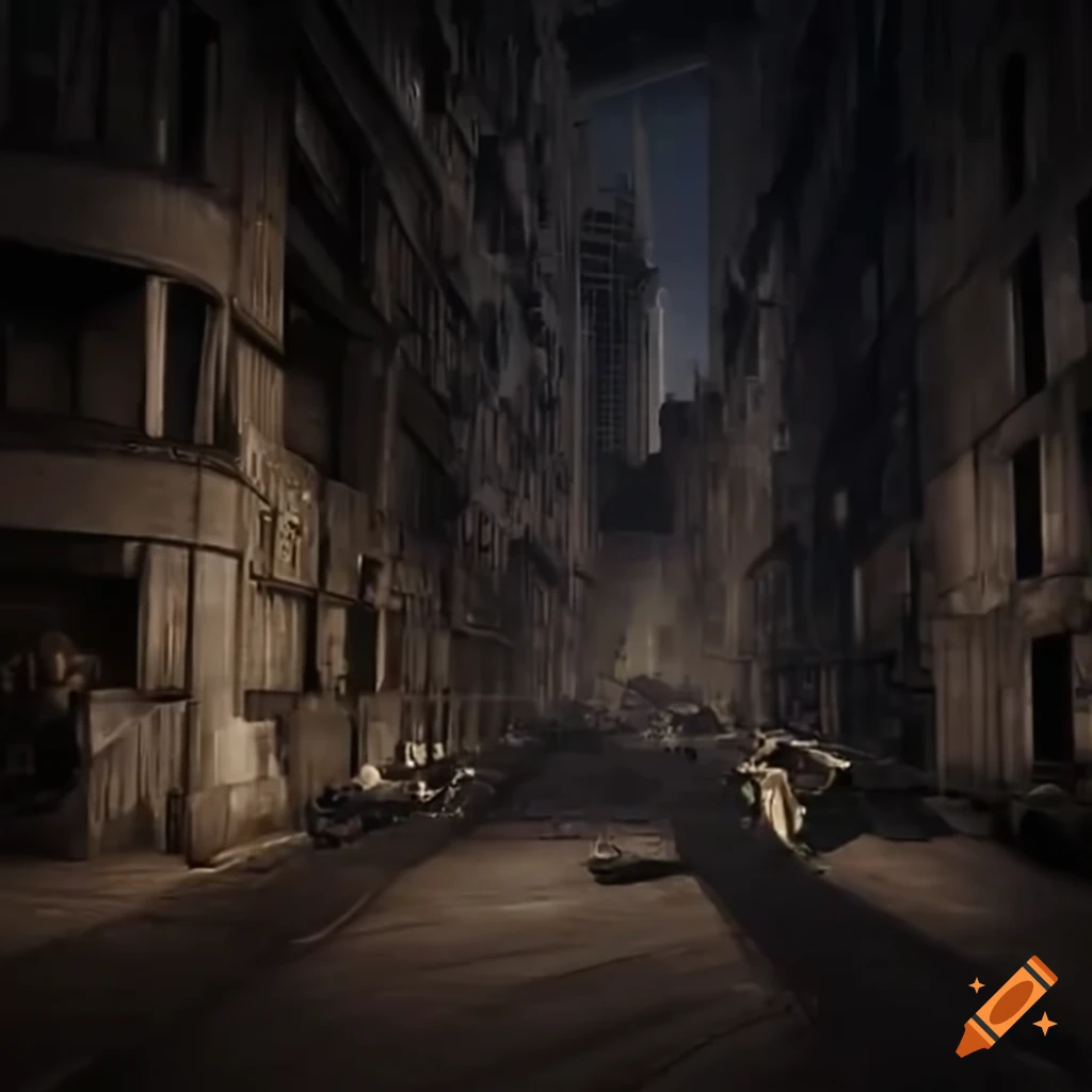 360 vr image of a post-war city on Craiyon