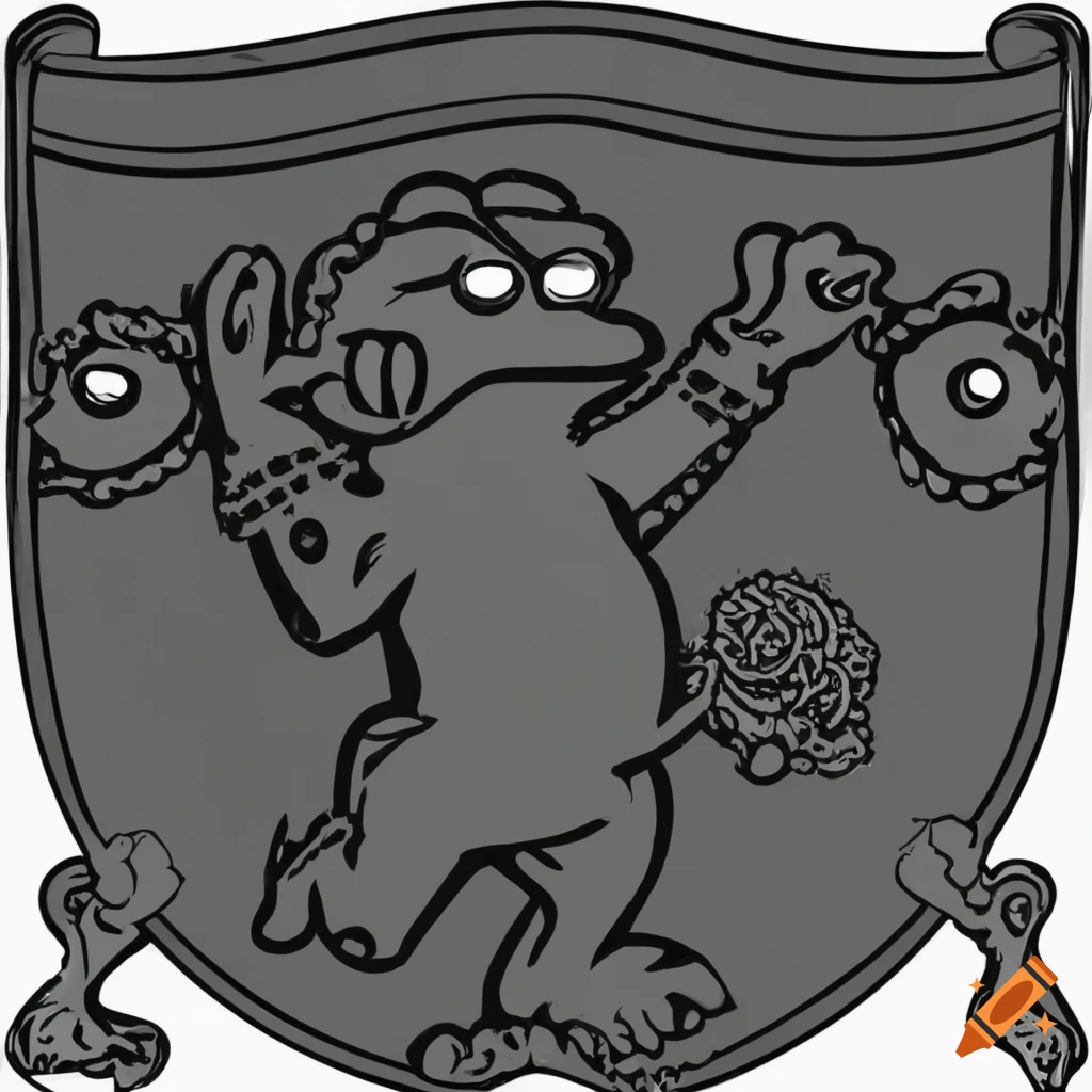 Medieval shield-style coat of arms with heraldic pepe the frog inside a ...