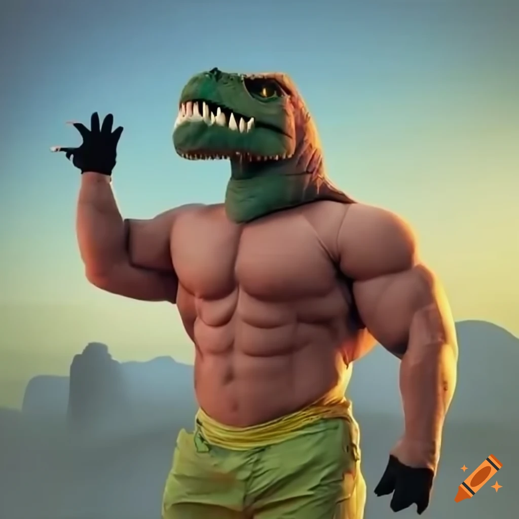 Athletic man wearing a full T-Rex costume on Craiyon