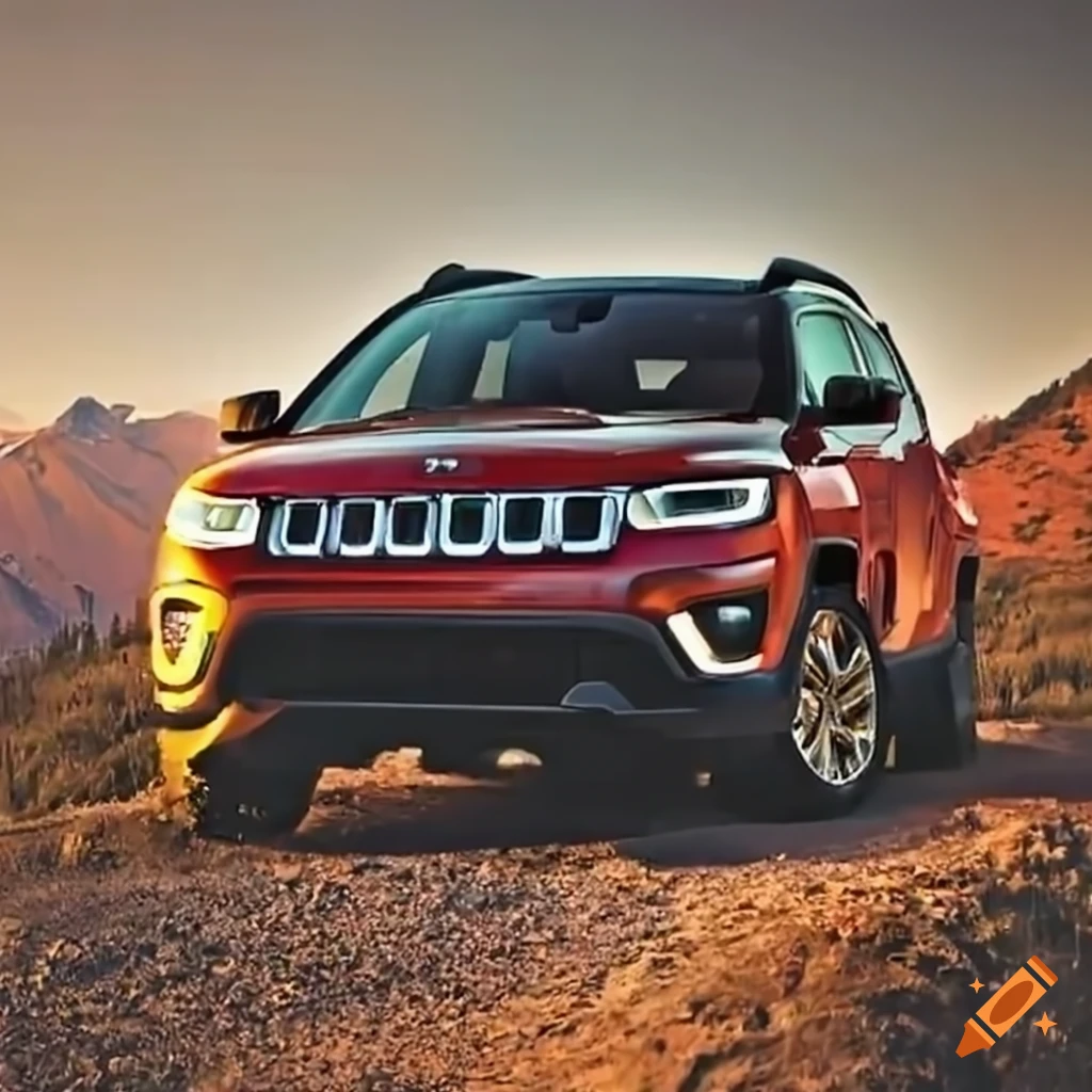 Jeep compass suv navigating a treacherous mountain road on Craiyon