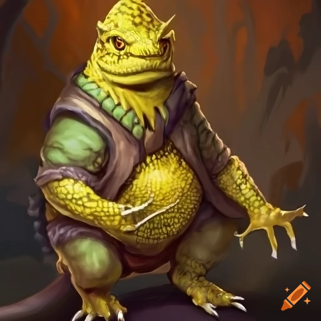 Portait of a male yellow d&d lizardfolk on Craiyon